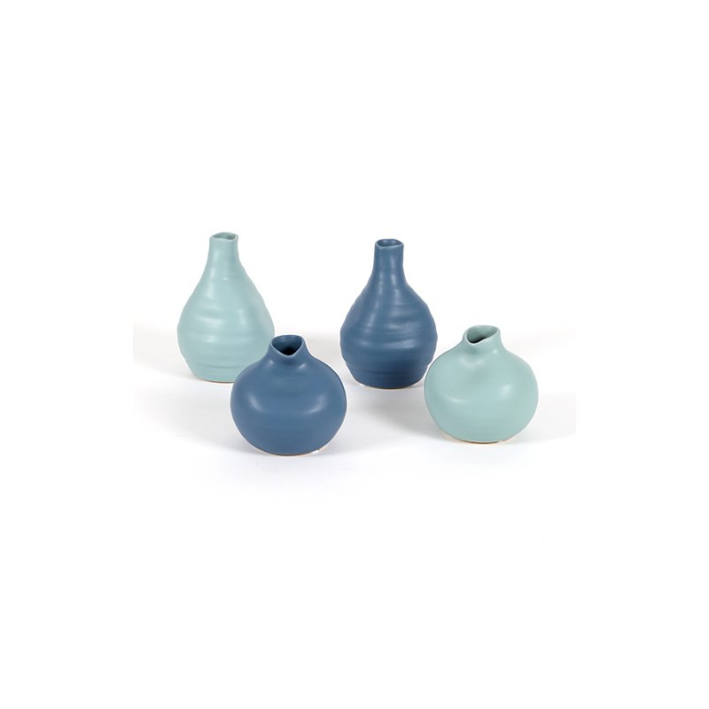 Keramik Vase 9/14cm matt blau+hell-blau