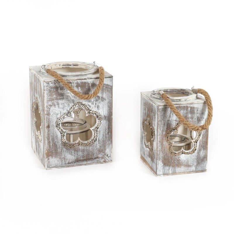 PD Holz-Laterne Flower mit Glas